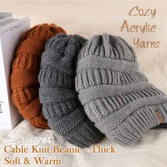 Furtalk | Accessories | Furtalk Slouchy Cable Knit Fleecelined Skullskicapbeanie Unisex | Poshmark